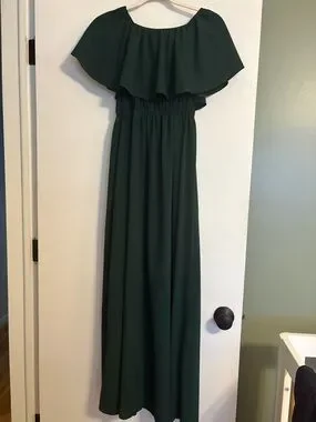 Dresses | Offshoulder Forest Green Maxi Dress With Side Slit | Poshmark